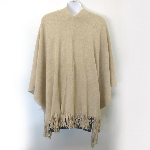 Sweaters | Champagne With Gold Thread Winter Fringed Cape | Poshmark